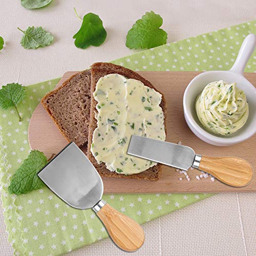 Set of 8, Wood Handle Cheese Knives and Spreaders, DaKuan Cheese Slicer Cheese Cutter Condiment Knives Set