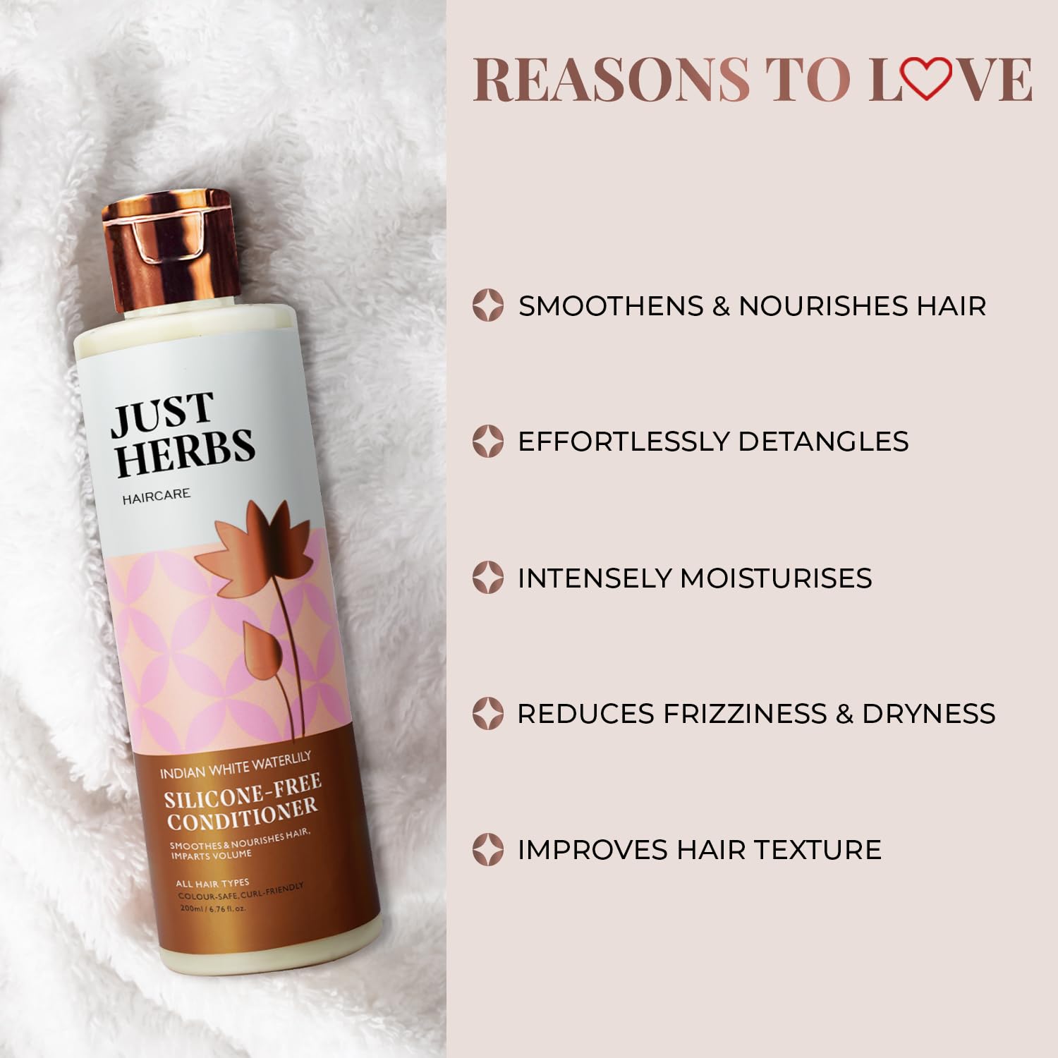 Just Herbs Organic Kumuda Hair Conditioner with White Water Lily & Gotu Kola For Hairfall & Hair Thinning, Silicon & Sulfate Free Conditioner - 6.8 fl.oz.