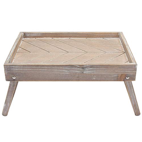 MyGift Vintage Graywashed Wood Bed Tray with Folding Legs - Foldable Breakfast Table Laptop Desk Kitchen Serving Tray