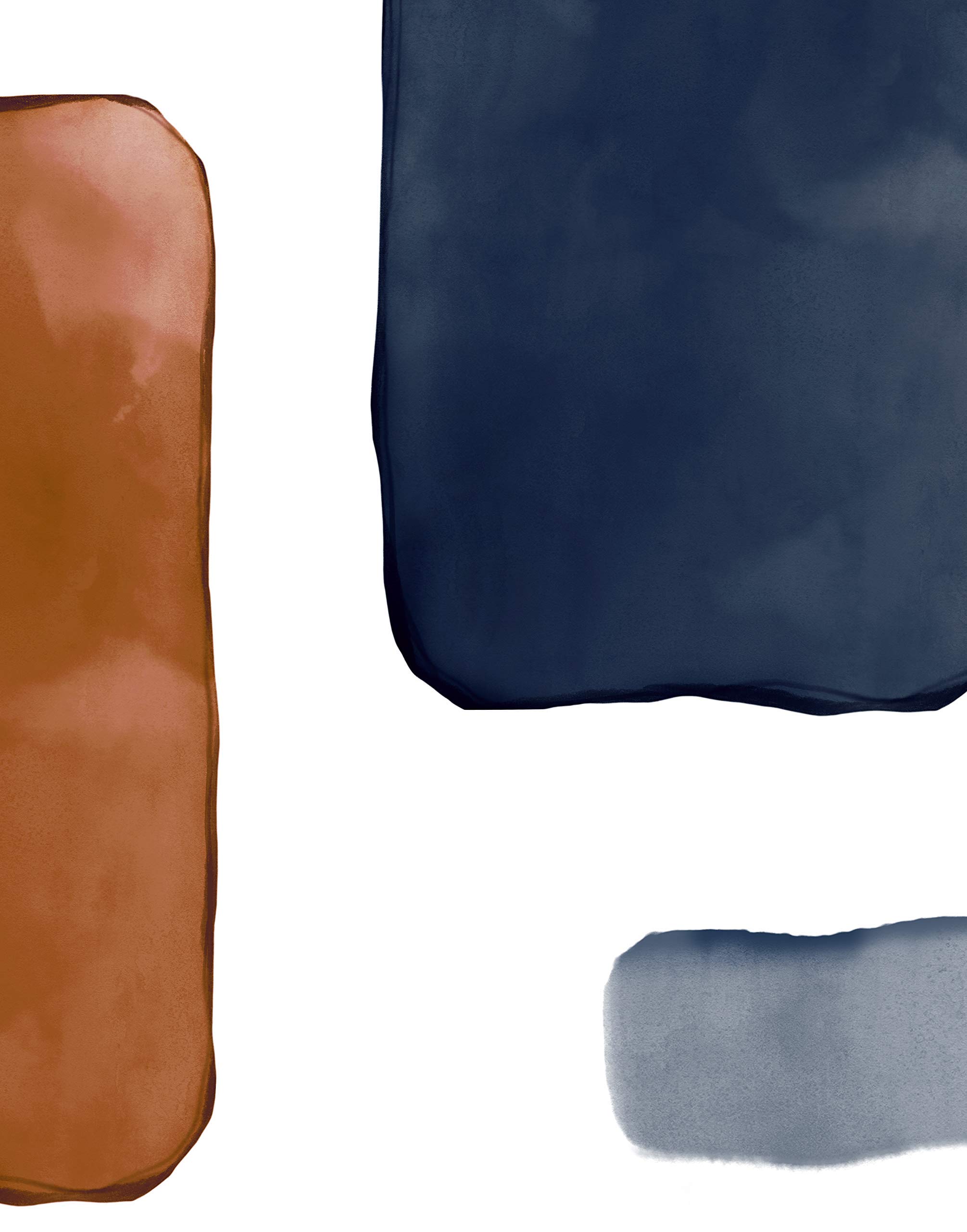 Abstract Navy Blue, White & Rust Blocks Wall Art. Set of 2 11x14 UNFRAMED Prints. Abstract, Minimalist Modern Wall Decor. Neutral Shades of Dark Indigo Blue, Burnt Orange and White.