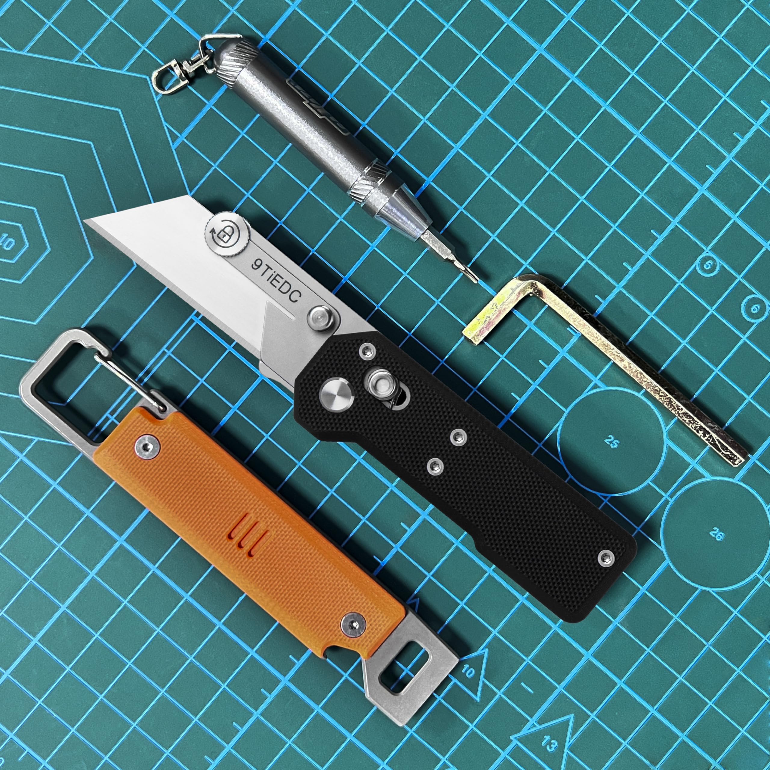 9TiEDC Folding Utility Knife,G10 Handle Heavy Duty Safety Box Cutter,Razor Knife & EDC Pocket Knife with Extra 10PC Blades,Perfect for Household Tools,Office,Factory,Outdoor Use.
