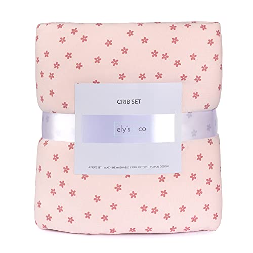 Ely's & Co. Baby Crib Bedding Sets for Girls β Perfect for Toddler Beds β 4 Piece Set Includes Crib Sheet, Quilted Blanket, Crib Skirt, and Baby Pillowcase β Pink Floral Design