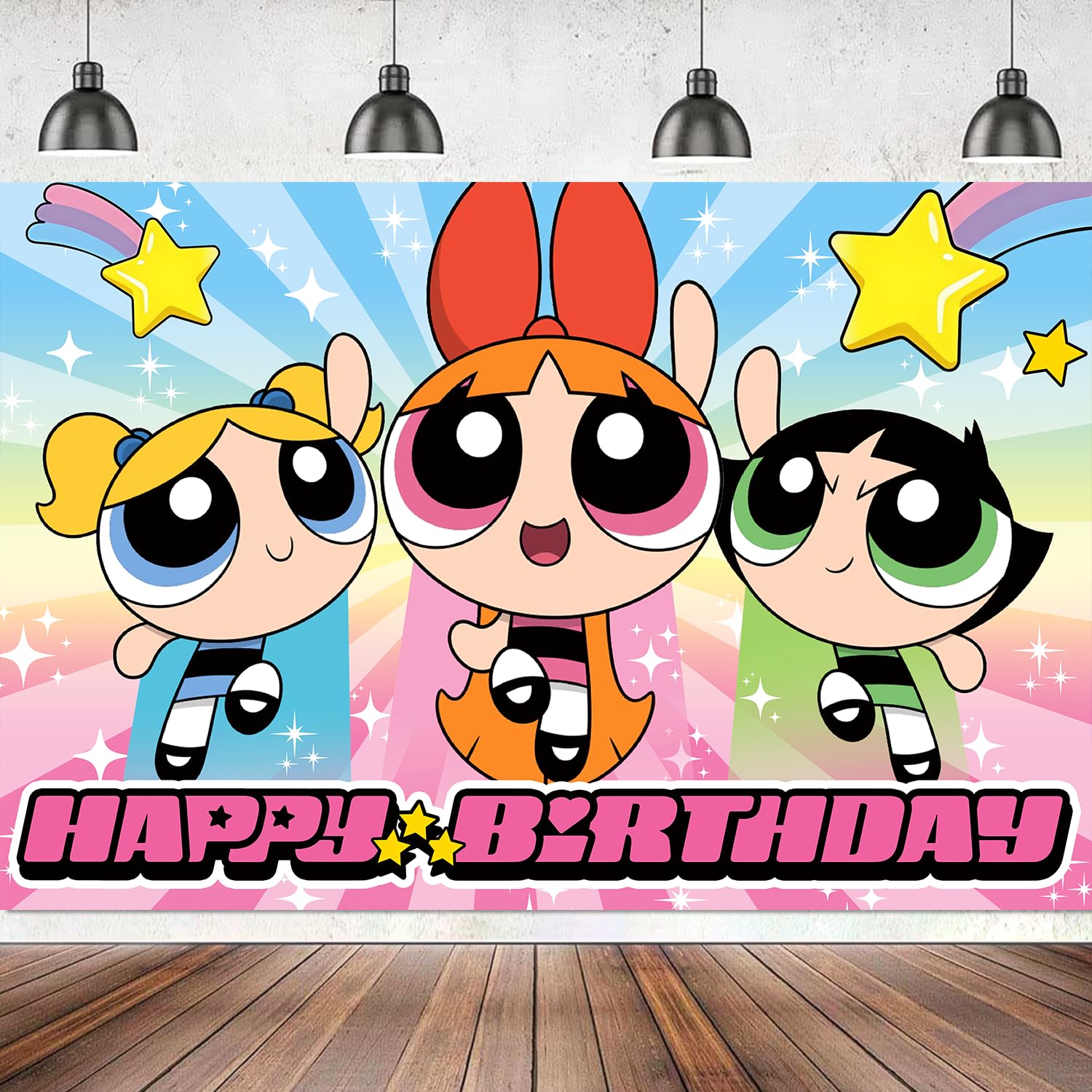 5×3FT Power Girls Birthday Decorations Happy Birthday Banner, Power Girls Birthday Party Decorations for Children power Girls Party Decorations, Power Girl Party Supplies Decorations