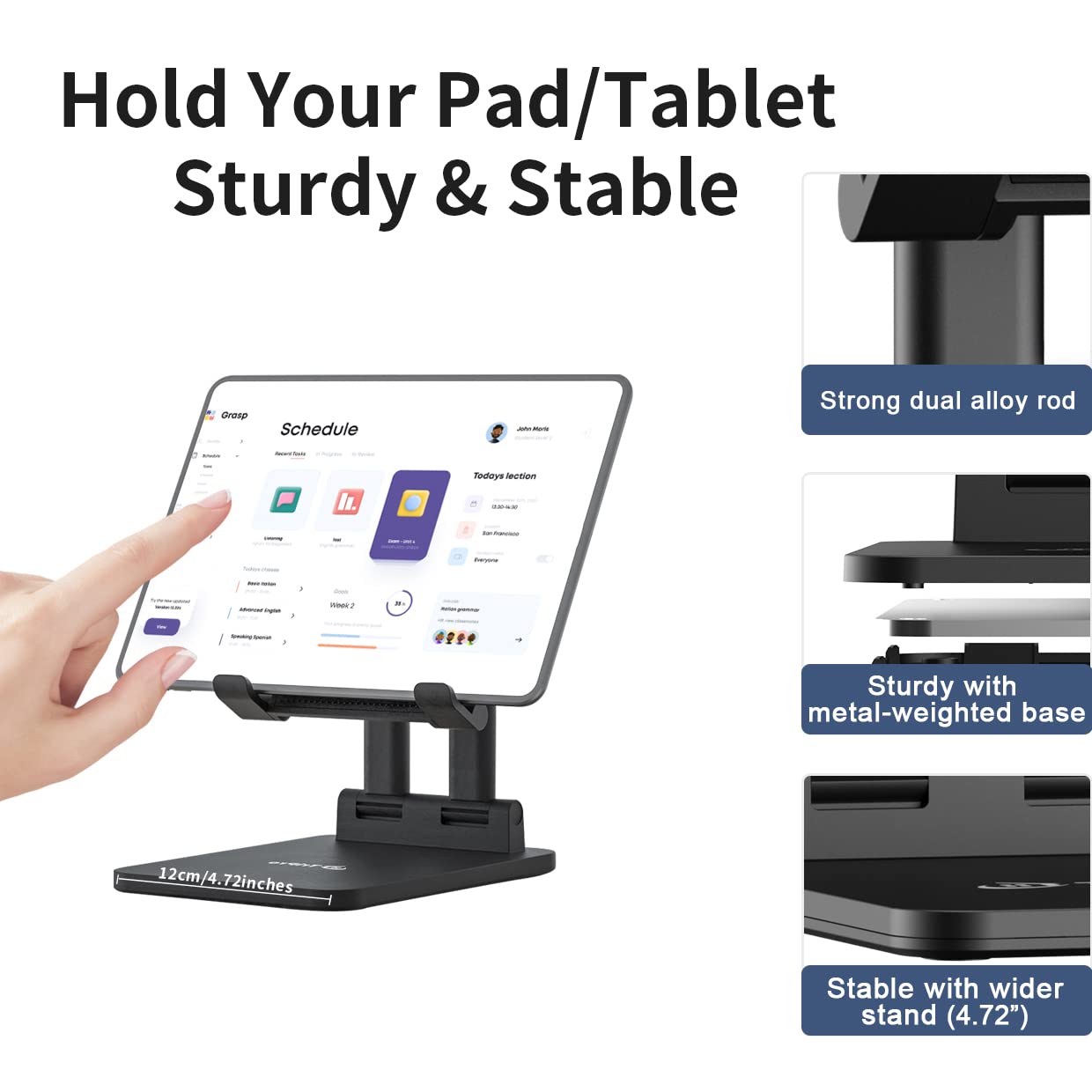 TriPro Tablet Stand -Portable Monitor Stand,4.72" Wide, Adjustable & Foldable, Super Sturdy, Holder for Desk Compatible with iPad/Tablets/Monitor 7"-15.6" and Surface Pro