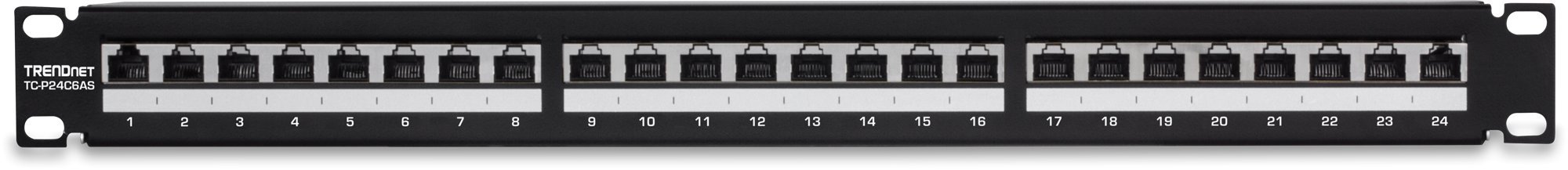 TRENDnet 24-Port Cat6A Shielded Patch Panel, 1U 19" Metal Housing, 10G Ready, Cat5e,Cat6,Cat6A Compatible, Cable Management, Color-Coded Labeling for T568A and T568B Wiring, Black, TC-P24C6AS