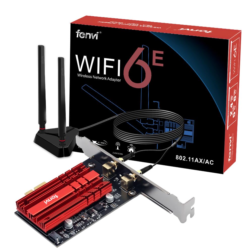 WiFi 6E AX210 (AXE5400) PCIe WiFi Card for Gaming PC Tri-Band PCIe Wireless Adapter for Desktop with High Speed Extended Pro Base Dual Antennas Bluetooth 5.3(USB Port),MU-MIMO, OFDMA for Win 11/10