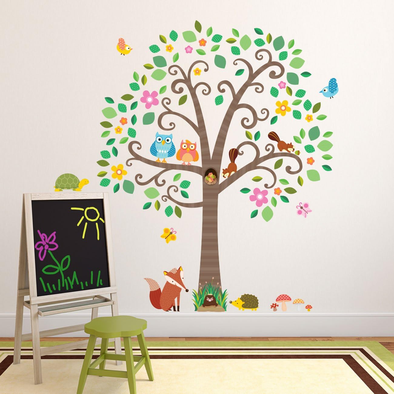 DECOWALL SG-2106 Large Scroll Tree and Animals Kids Wall Stickers Wall Decals Peel and Stick Removable Wall Stickers for Kids Nursery Bedroom Living Room d?cor