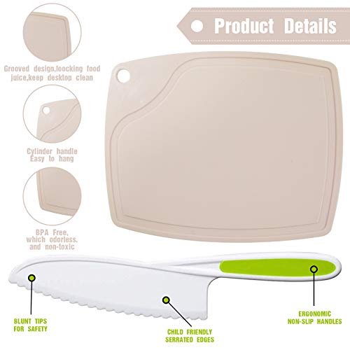9Pcs Kids Knife Sets Plastic Knife,Kids Chef Nylon Knives Include 5 pcs Square knife, 3pcs Pointed knife,1pc Non-slip Plastic Cutting Board, Children's Safe Children's Safe Cooking For Fruit,Knife