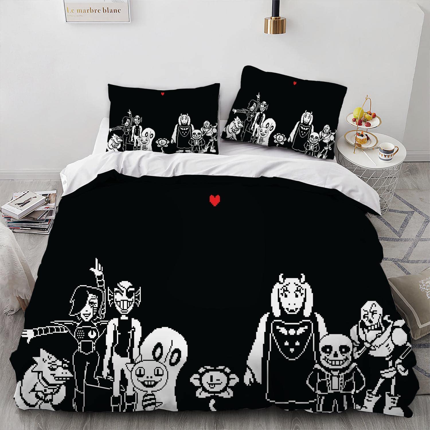 AKARDO Under Legend Tales Game Sans Frisk Duvet Covers, Soft Microfiber Washed Duvet Cover Set 3 Pieces with Zipper Closure,Beding Set (10,Queen (90"x90"))