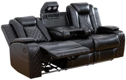 AYCP Air Leather Power Recliner Sectional with LED Lights, Reader Lights, Storage Consoles, Cup Holders, USB Charging Port (Sectional Set), Black