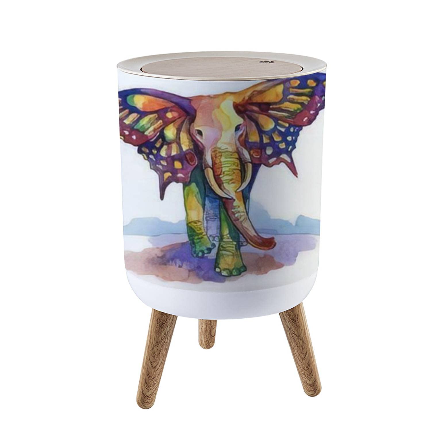 LGCZNWDFHTZ Small Trash Can with Lid for Bathroom Kitchen Office Diaper Watercolor Elephant Butterfly Wings Fantasy Animal Bedroom Garbage Trash Bin Dog Proof Waste Basket Cute Decorative