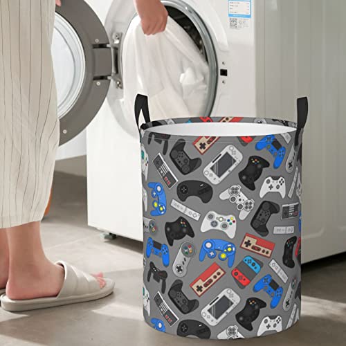 Gbuzozie Video Game Controller Grey Background Laundry Hamper Storage Basket Toys Clothes Organizer Bin For Home Bathroom Bedroom Dorm Nursery, 62l