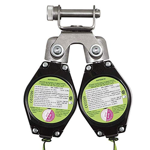 Peakworks Fall Protection Dual Self Retracting Lifeline (SRL), 2 Ladder Hooks, 7.5 ft. Length, Black/Green, V8455277-5LE