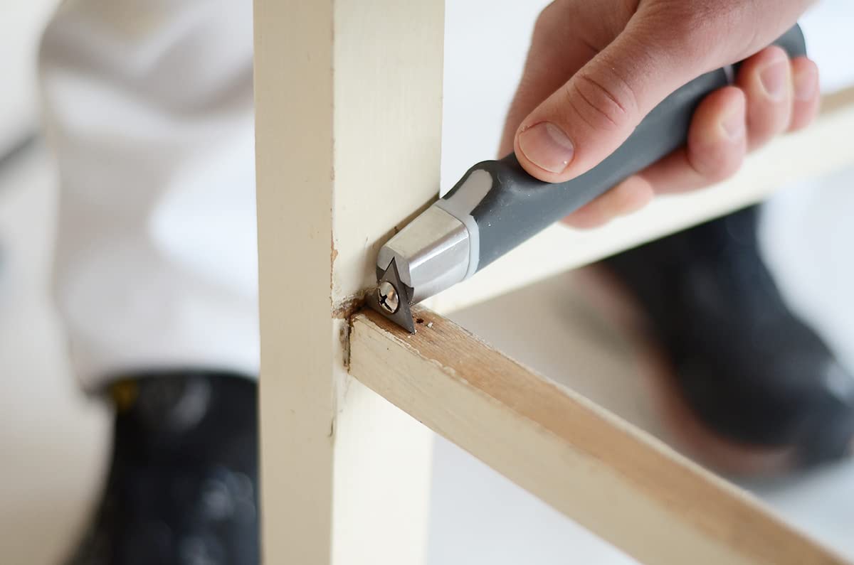 Anza ® | Scraper with razor sharp blades and convenient holster | Comfortable, ergonomic & versatile tool to scrape paint and clean intracate surfaces | 4 different shapes of blades included