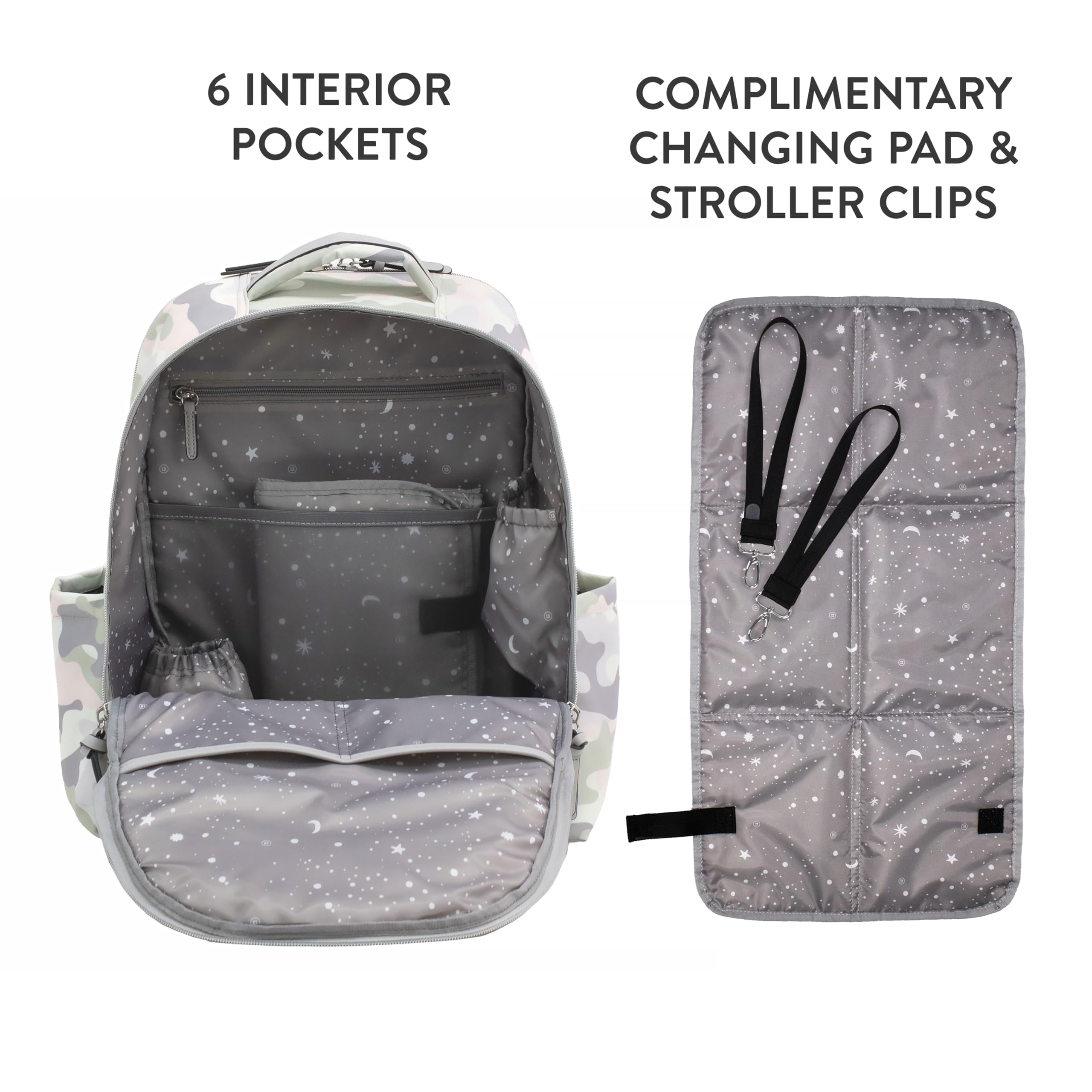 TWELVElittle On The Go Diaperbag Backpack in Black Tan - Includes Changing Pad and Stroller Clips. Diaper Bag Backpack for Moms or Dads