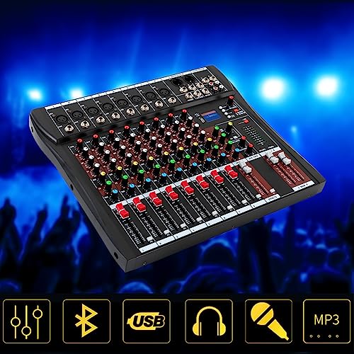 8-Channel Audio Mixer 110V Professional Live Studio DJ USB Bluetooth Stage Mixing Console 18W