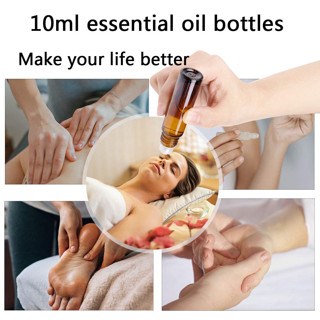 ZIZEMOJA 6Pcs 10ml Essential Oil Roller Bottles, with Stainless Steel Roller Balls, 10ml Amber Glass Roll on Bottles for Essential Oils, 1 Extra Roller Ball, 6 Labels, 1 Openers, 2 Droppers Included