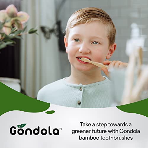 Gondola Kids Bamboo Toothbrushes Soft Bristles β Vegan Organic Eco Friendly Tooth Brush for Kids with Fun Animals Designs & Lightweight, Smooth Bamboo Handles β Zero Waste Packaging β 4 Pack