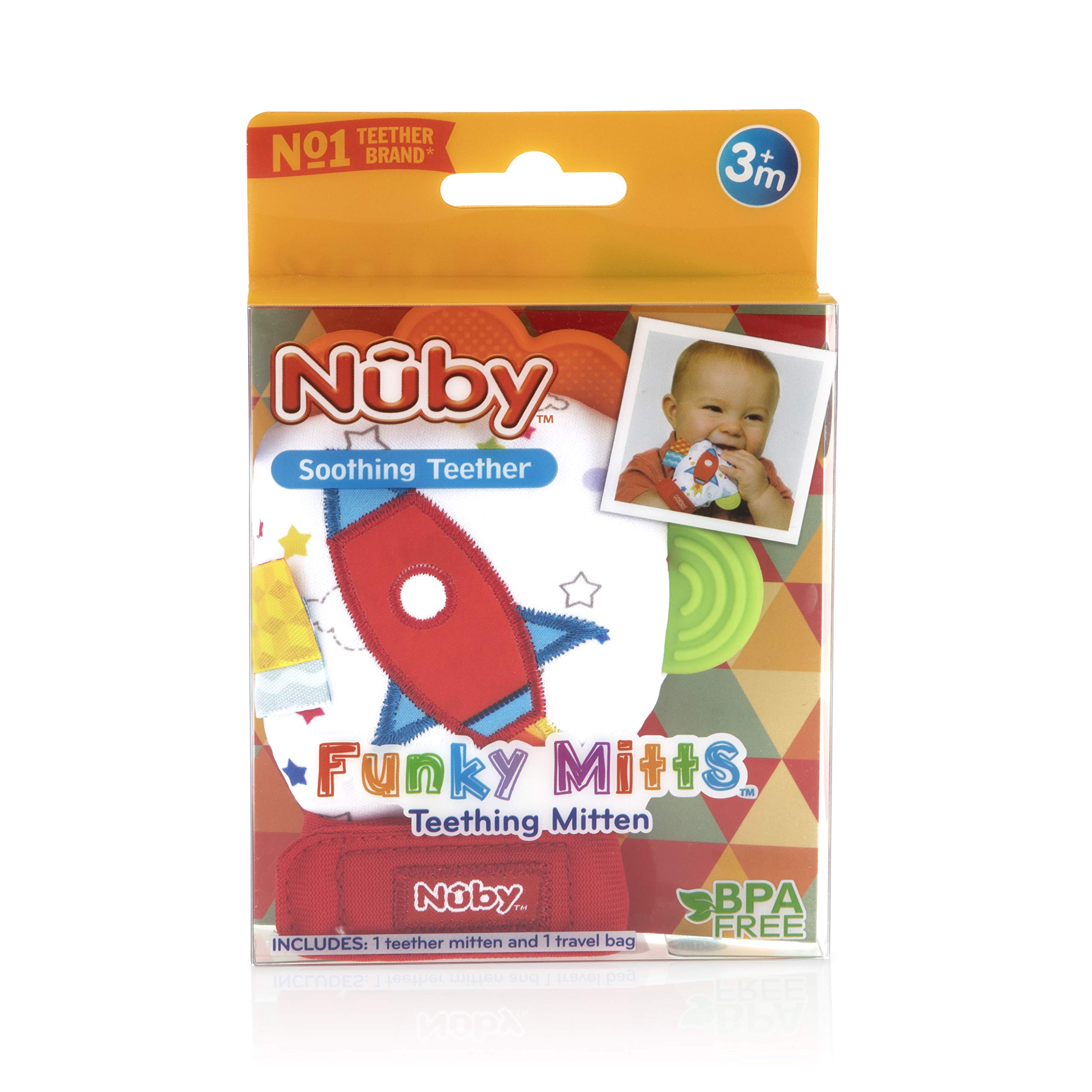 Nuby Funky Mitts Teething Mittens, Rocket