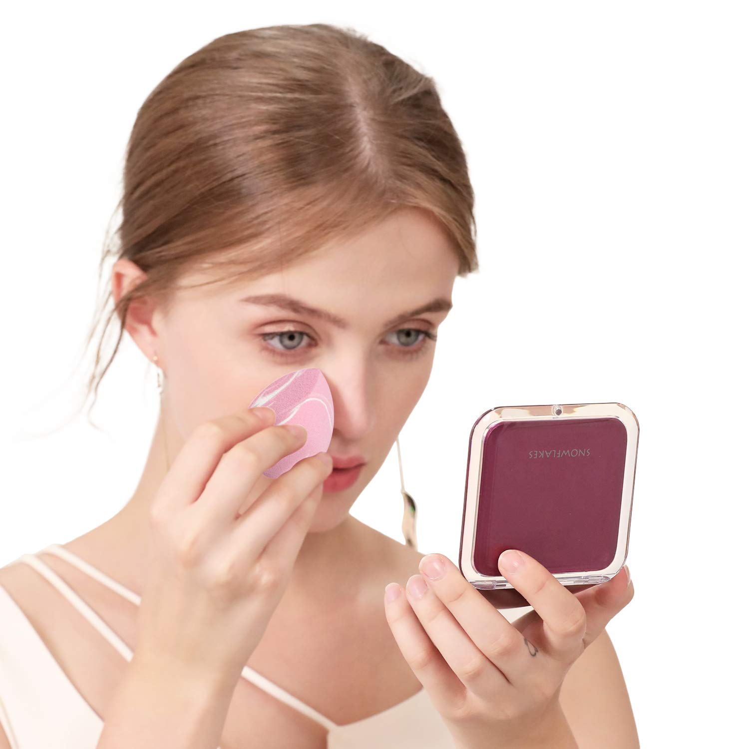 Magnifying Compact Mirror - Snowflakes Elegant Compact Pocket Mini Makeup Mirror Double Sided 1x/10x Magnification Cosmetic Mirrors Handheld Portable for Travel and Purses (Purple)