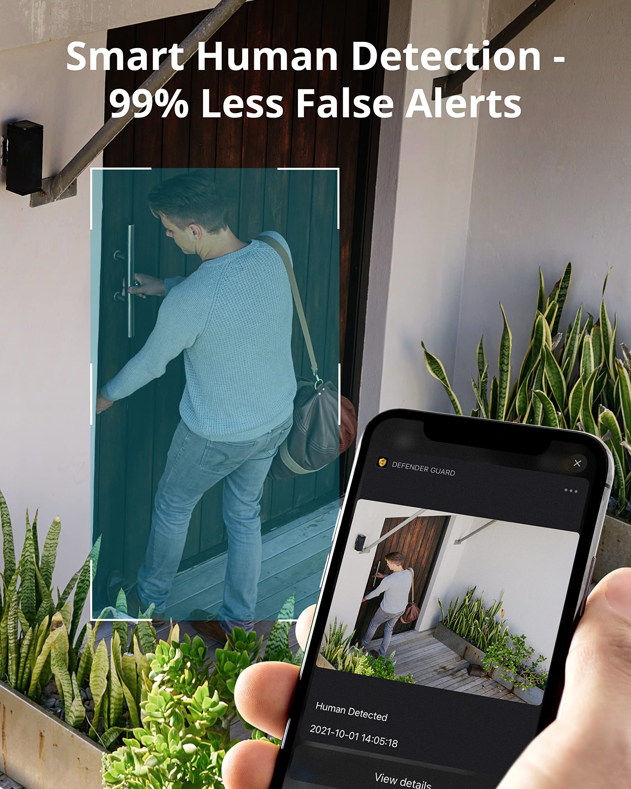 Defender Guard Pro 2K WiFi. Plug-in Security Camera with Color Night Vision, Two-Way Talk, Smart Human Detection, Spotlight & Siren (1 Camera, 32GB)