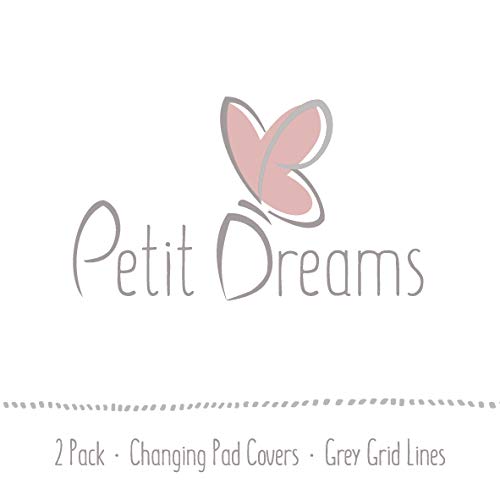 Petit Dreams Changing Pad Cover Jersey Knit Cotton for Baby Boy Or Baby Girl Doubles As Cradle Sheet, Grey Dotted Stripes & Grey Grid Lines, (Pack of 2)