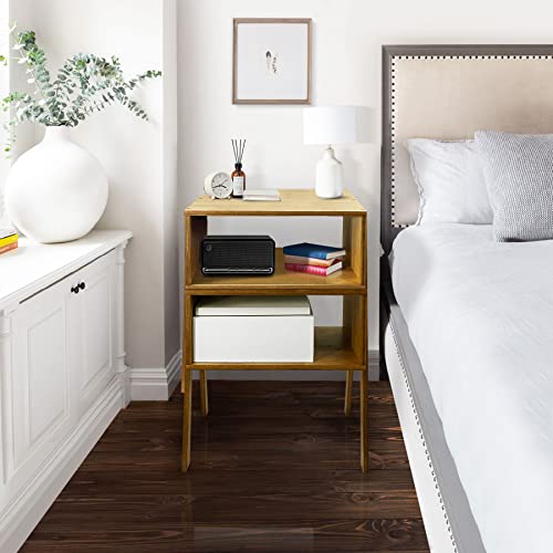 LASUAVY Bamboo Nightstands Set of 2 – Stackable Side Tables with Open Storage Compartment – Rustic Wood Bedside Tables for Bedroom, Living Room, Nursery – Modern and Versatile,Natural