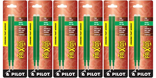 Pilot FriXion Ball Gel Ink Refills, Fine Point, 0.7mm, Green Ink, 12 Refills