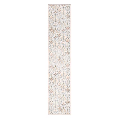 Phantoscope Hallway Runner Rug 2'x10', Washable Non-Slip Boho Rug Runner with Rubber Backing, Ultra-Thin Classic Floral Painting Stair Runner for Kitchen Entryway Bathroom Stairway, Beige Pink/Floral