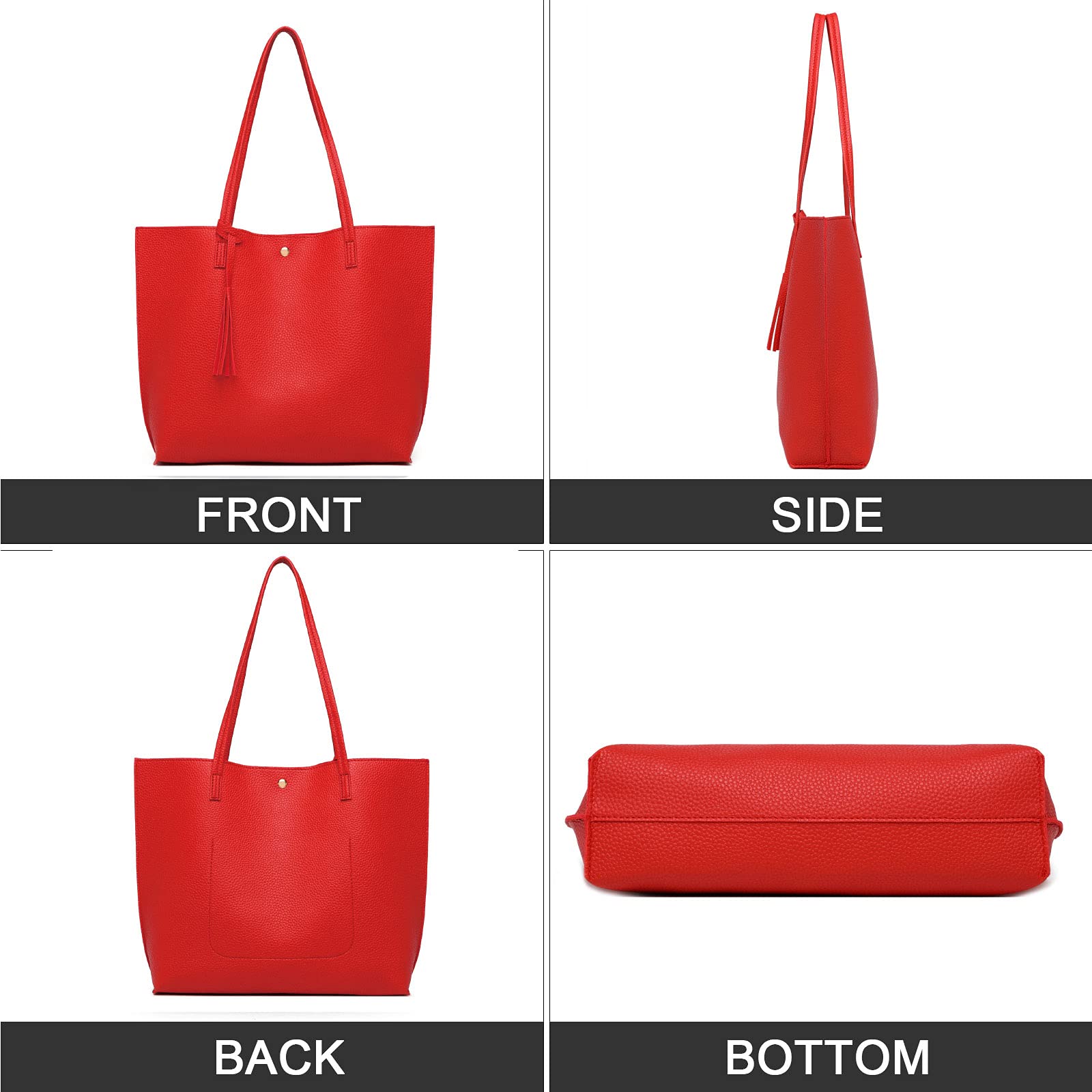 Lieseh Women's Bohemian Tote Bag for Shoulder and Hand with Inner Pocket (Bright Red Ribbon)