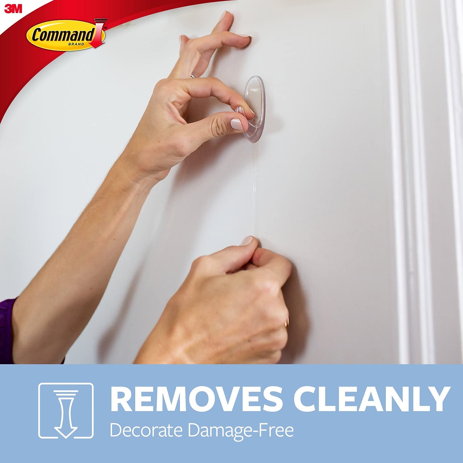 3M Command 17093CLRES Adhesive Hanging Hook, Large, Holds 4lbs., Clear