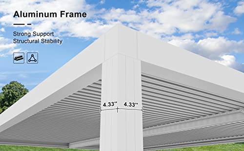 PURPLE LEAF Outdoor Louvered Pergola 12'x16' Aluminum Gazebo Modern White Pergola Shade with Adjustable Rainproof Hardtop for Patio Garden Lawns