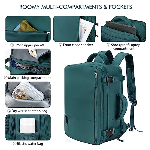 Beraliy Large Travel Backpack, Flight Approved Personal Item Bag, 17 Inch Laptop Backpack, 40L Carry On Luggage Daypack, Business Weekender Overnight Bag, Peacock Blue