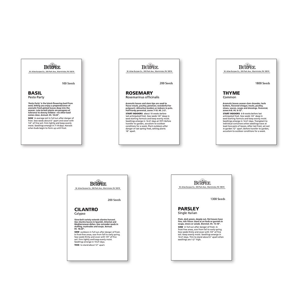 Burpee Windowsill Herb Collection Seeds 5 packets of seed.