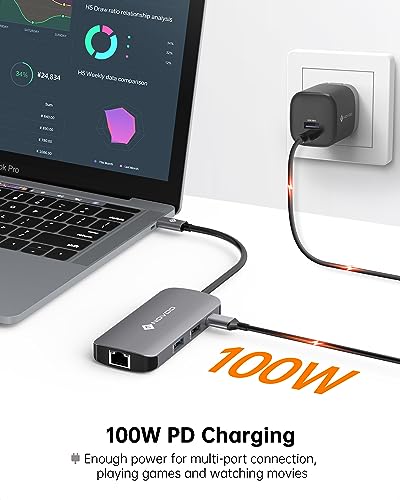 NOVOO USB C Hub Multiport Adapter to 4K HDMI, 1Gbps Ethernet, 100W PD Charging, USB C to USB x 4, 7 in 1 USB C Adapter for M1/M2 MacBook Pro/Air Dell HP Lenovo ASUS Surface