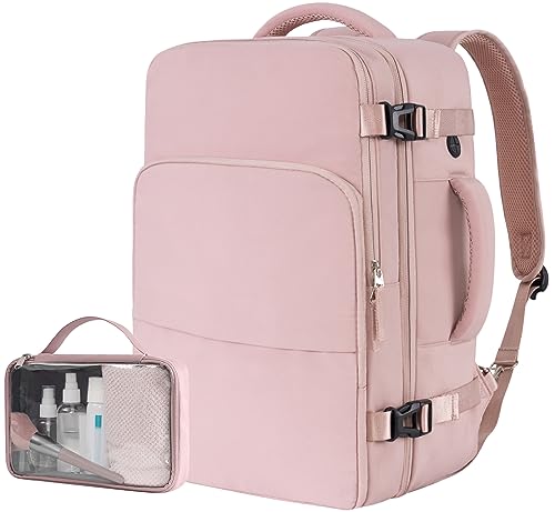 Beraliy Travel Backpack, Airline Approved Personal Item Bag, Carry On Backpack for Women,Lightweight Weekender Bag, Laptop Backpack Hiking Business Casual Daypack, Pink