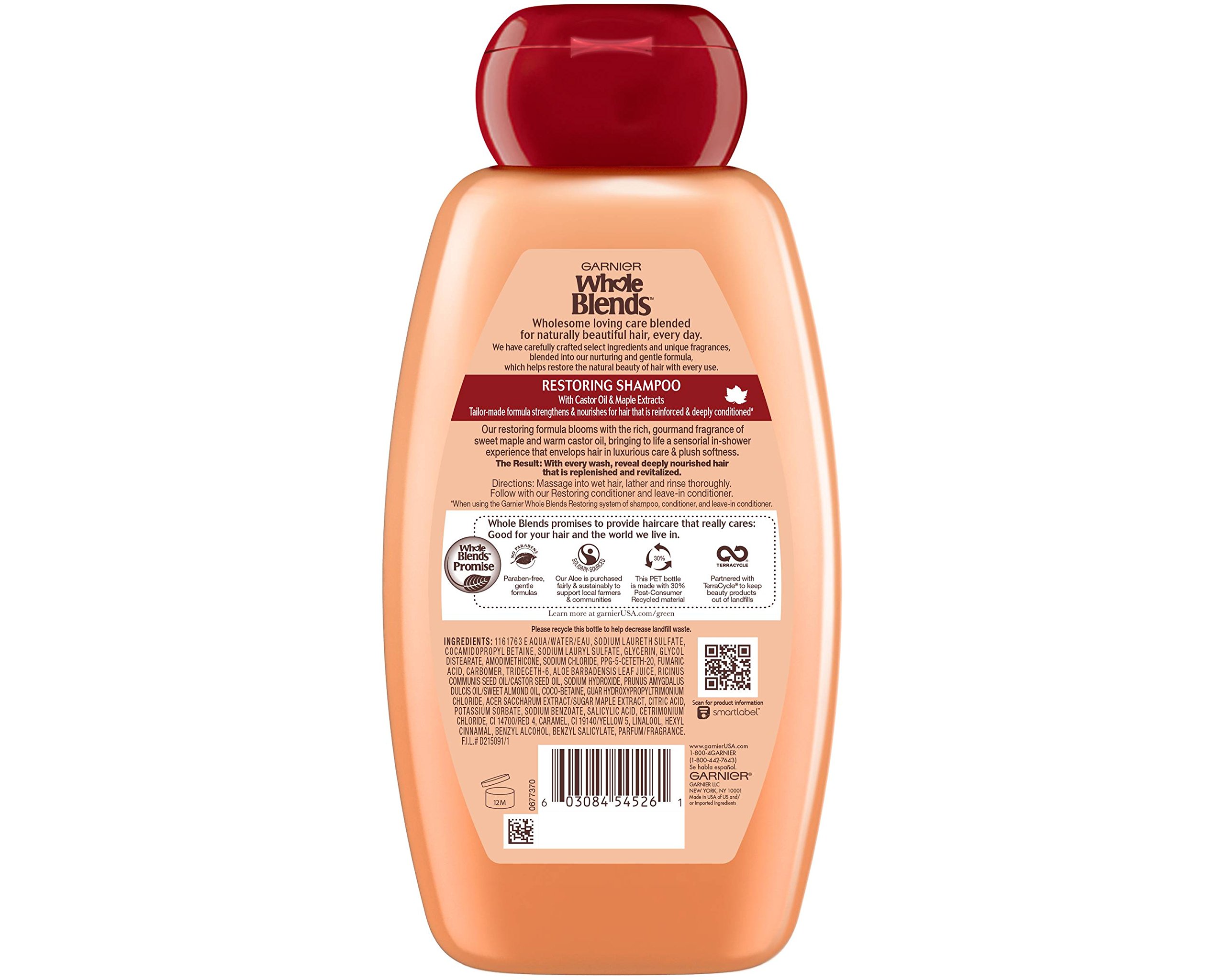 Garnier Whole Blends - Maple Remedy - Paraben Free Vegan Formula - Shampoo & Conditioner Set - Net Wt. 12.5 FL OZ (370 mL) Per Bottle - One Set