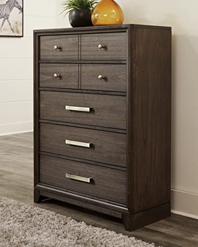 Signature Design by Ashley Brueban Transitional Contemporary 5 Drawer Chest with Dovetail Construction, Chestnut Brown