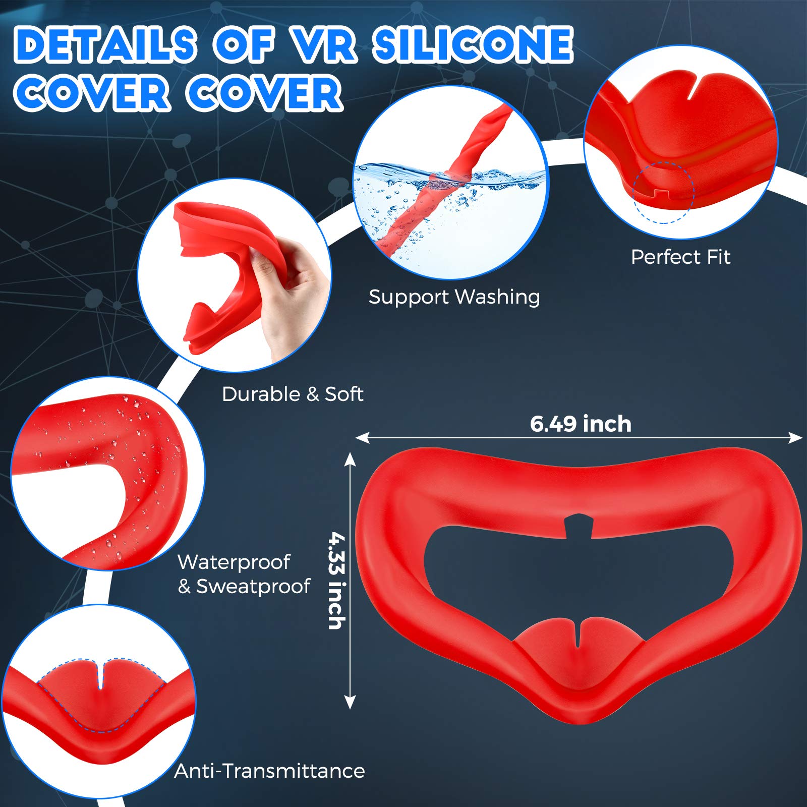 3 Pieces Eye Silicone Cover Silicone Face Covering Compatible with Oculus Quest 2 Sweatproof Lightproof Leakproof (Black, Blue, Red)