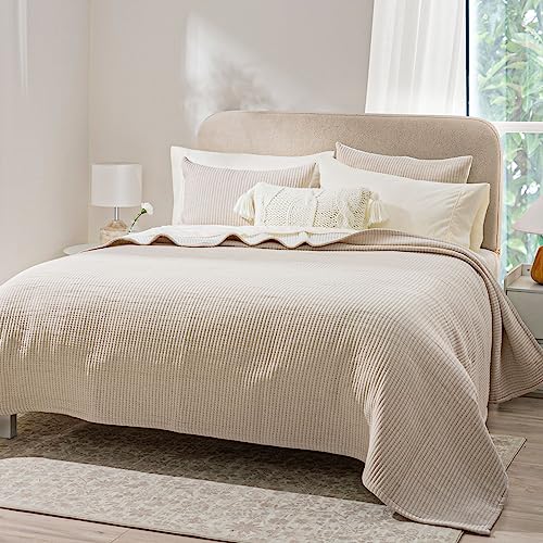 EVERGRACE Quilt King Size, Ultra Soft Cotton Blend Quilt Sets, Pre-Washed Channel Pick Stitch Bedding Sets, Reversible Oversized Bedspread, Lightweight Matelasse Coverlet with 2 Shams, Beige