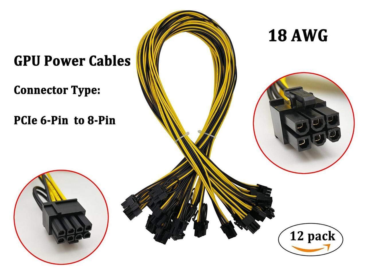 Tekit Ethereum Mining ETH ZEC LTC 1200W/750W Server PSU Power Supply Unit to GPU Breakout Board Adapter + 12pcs 6-Pin PCIe to (6+2Pin) PCIe Graphics Card Power Cables (GPU Breakout Board+12PCS Cable)