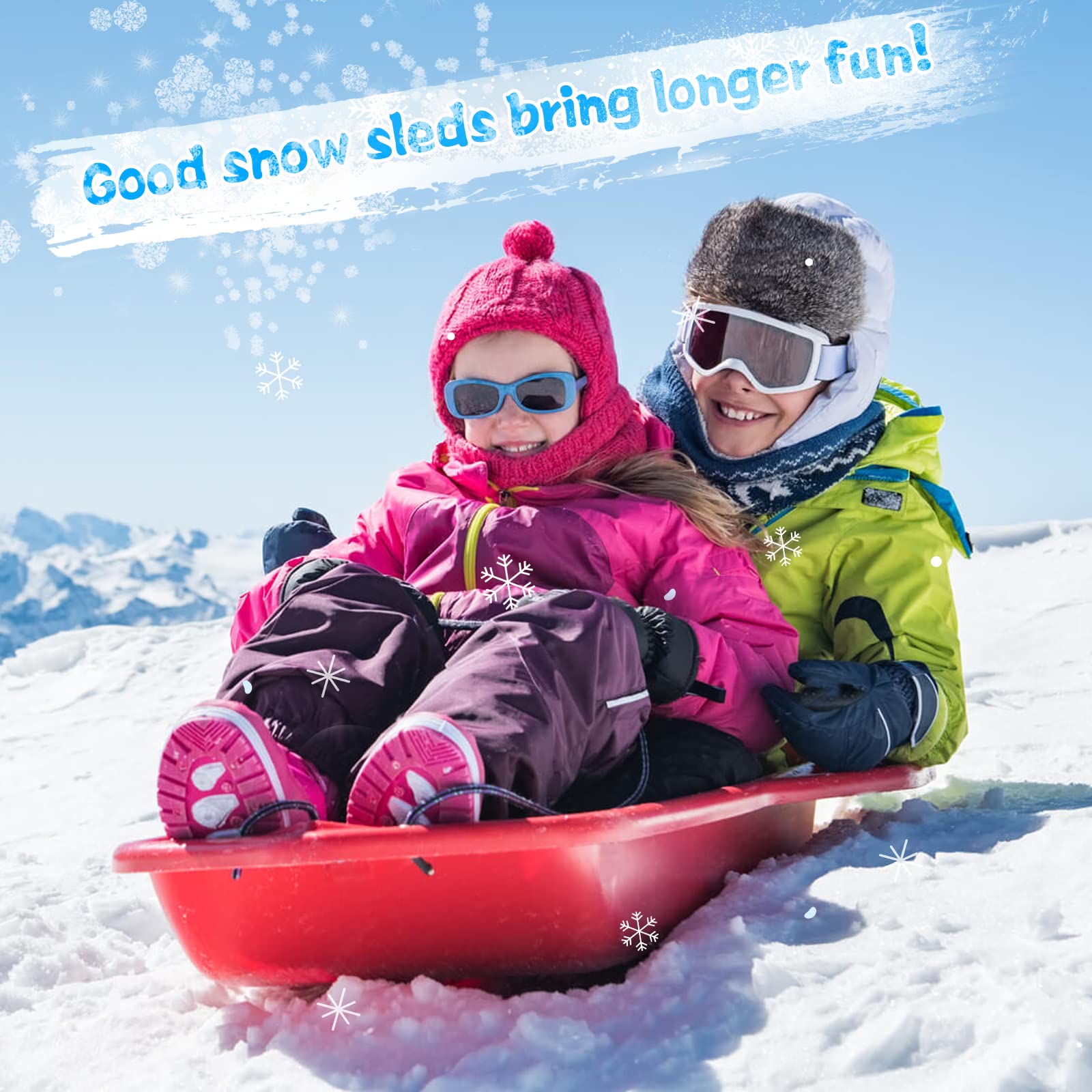 35“Plastic Snow Sled, Sleds for Kids and Adults with Handles (1-Pack)