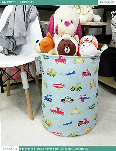 FANKANG Storage Bins Nursery Hamper Canvas Laundry Basket Foldable with Waterproof PE Coating Large Storage Baskets Gift Baskets for Kids, Office, Bedroom, Clothes,Toys (Cars)