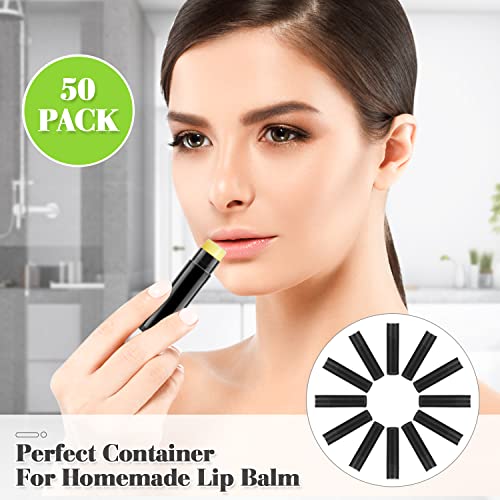 50 Pcs 5.5g Twist-up Lip Balm Tubes,Empty Plastic Lip Gloss Balm Containers Rotatable Deodorant Containers for DIY Homemade Lipsticks, Chapsticks and Homemade Solid Perfume,Black
