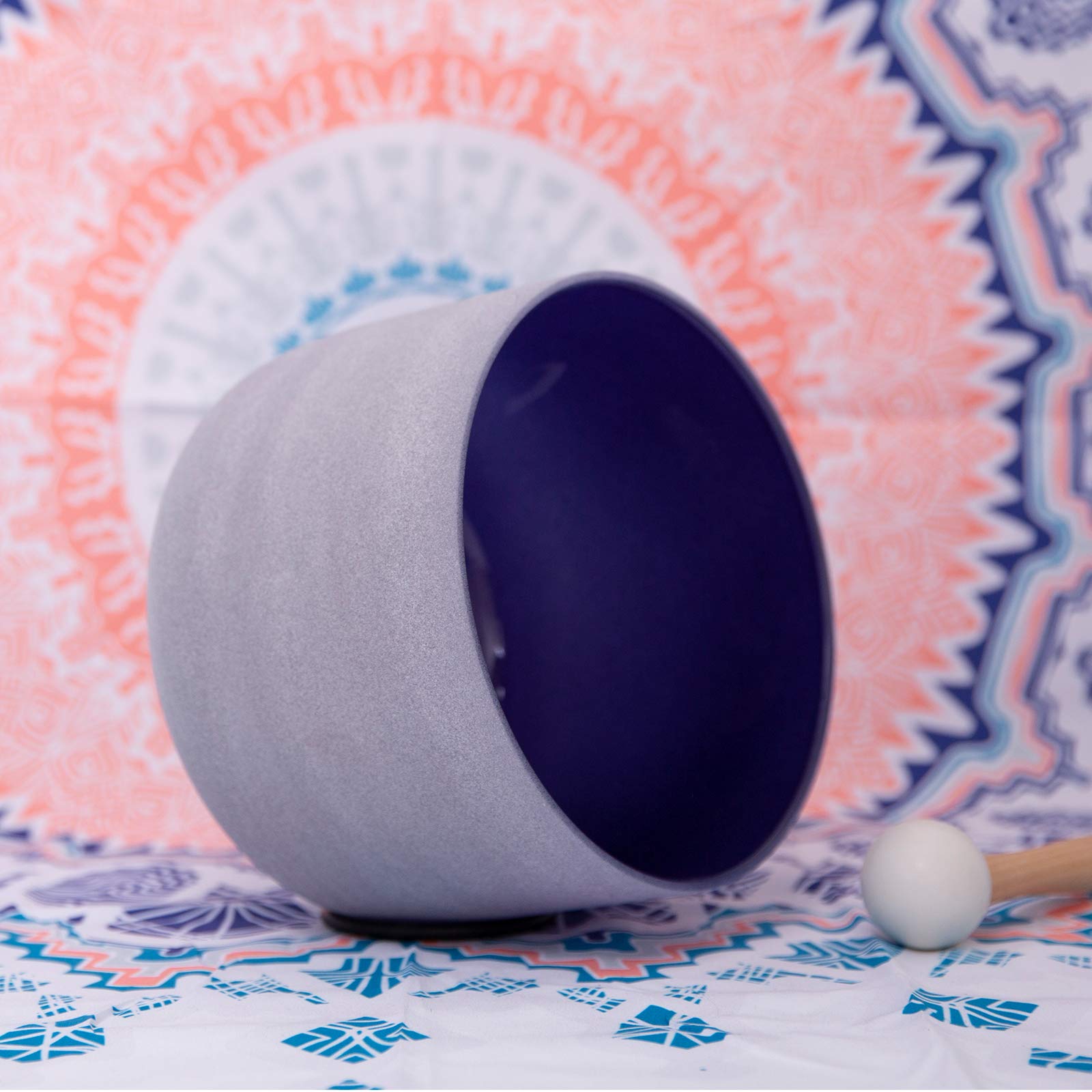 432Hz Perfect Pitch A Note 3rd Eye Chakra Indigo Colored Frosted Quartz Crystal Singing Bowl 8 inch mallet & o-ring included