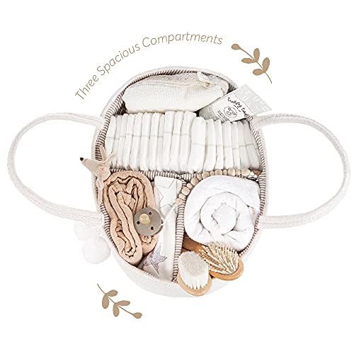fephas Baby Diaper Caddy Organizer- Off White Rope Nursery Storage Bin- Portable Diaper Storage Basket for Changing Table and Car- Perfect Baby Shower & Registry Gift