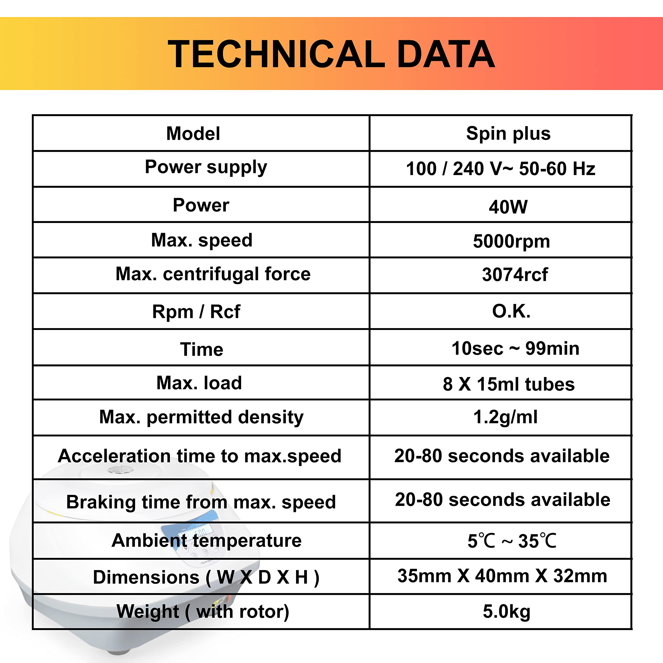 Jackson Global JS-TC-SPINPLUS-8 Digital Bench-top Centrifuge | 400-5000rpm (Max. 3074xg) | LCD Display | Includes 15ML X 8 Rotor