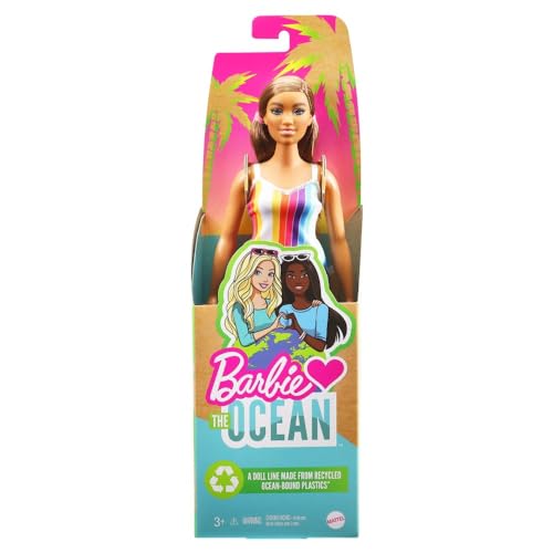 Barbie Loves the Ocean Doll with Brown Hair, Colorful Dress & Accessories, Doll & Clothes Made From Recycled Plastics