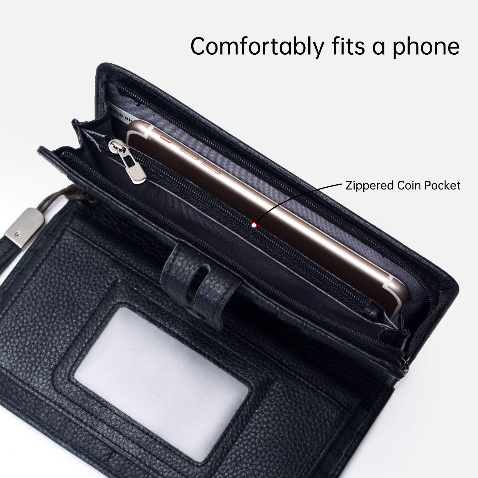 Bveyzi Women's Big Fat Rfid Leather Wristlet Wallet Organizer Large Phone Checkbook Holder with Zipper Pocket (Dark Green)