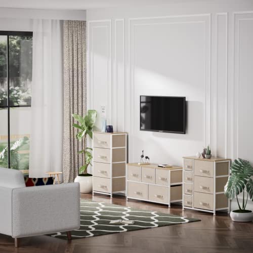 Pipishell 7 Drawer Fabric Dresser Storage Tower, Dresser Chest with Wood Top and Easy Pull Handle, Organizer Unit for Closets, Bedroom, Nursery Room, Office